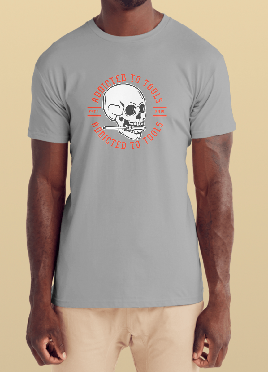 Addicted to tools white skull circle logo ATT